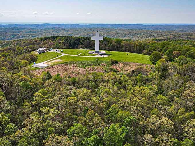 Rising from the Shawnee Hills like a beacon of peace, this 111-foot cross commands attention from miles away.