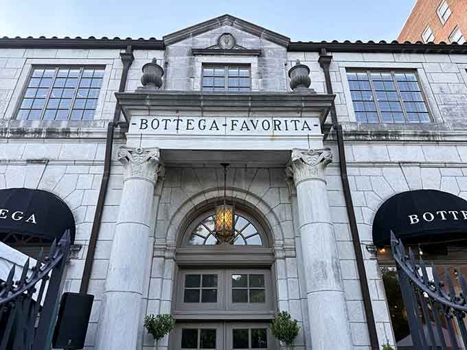 That gorgeous exterior at dusk promises an unforgettable evening of food, wine, and Southern Italian hospitality.