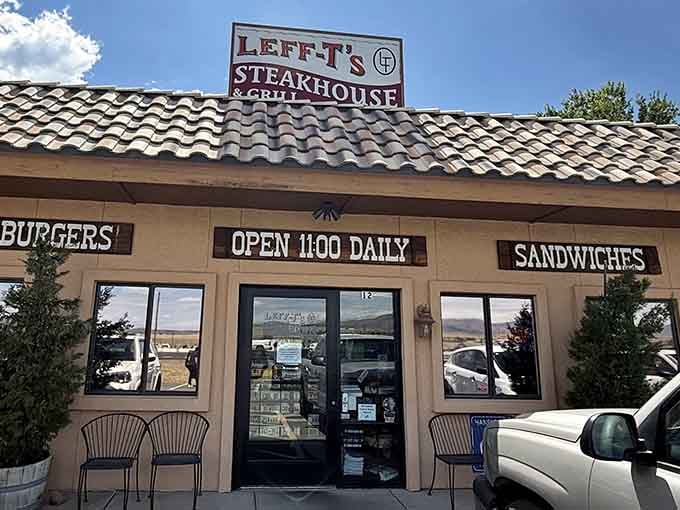 Blue skies and burgers await behind those doors where "Open 11:00 Daily" is the best promise you'll read.