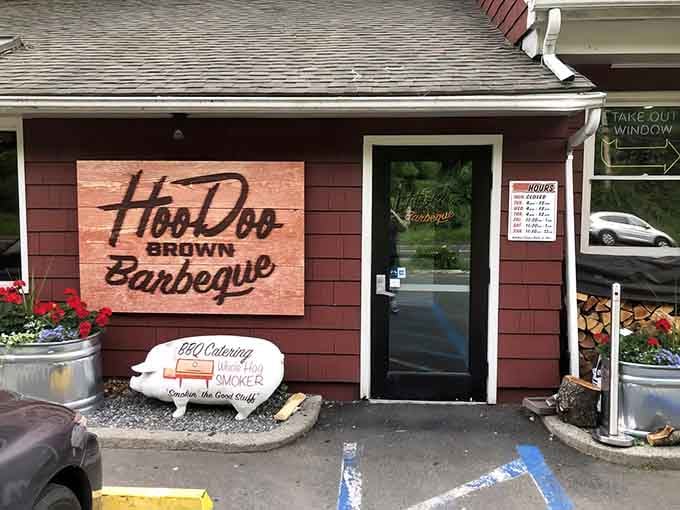 When a restaurant displays its name this proudly, you know they're confident about what's happening inside those smokers.