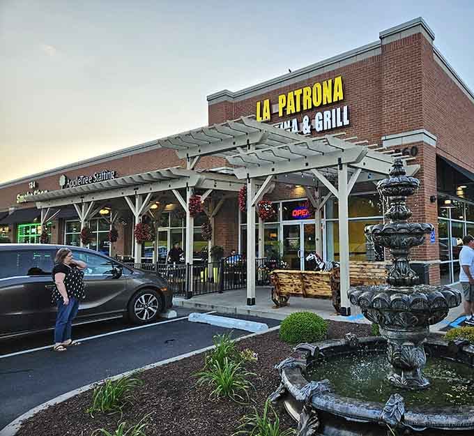 That decorative fountain out front isn't just for show; it's announcing that something special awaits inside.