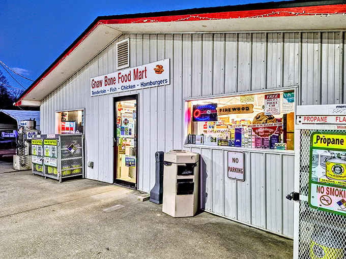 That metal siding hides culinary gold, proving you should never judge a gas station by its exterior.