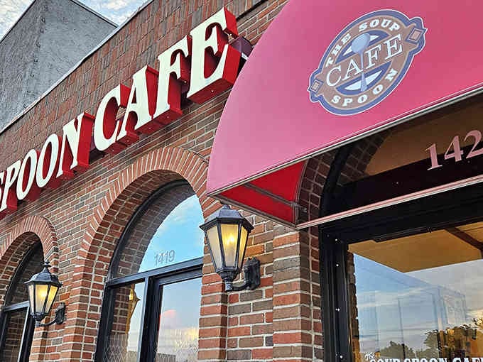 Those classic lanterns flanking the entrance set the tone perfectly: this is where tradition meets deliciousness in downtown Lansing.