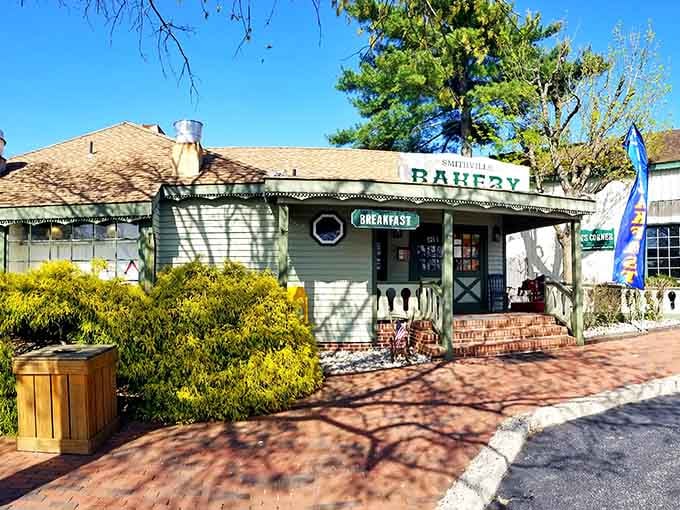 That green-trimmed facade isn't just charming – it's your gateway to breakfast bliss in Historic Smithville.