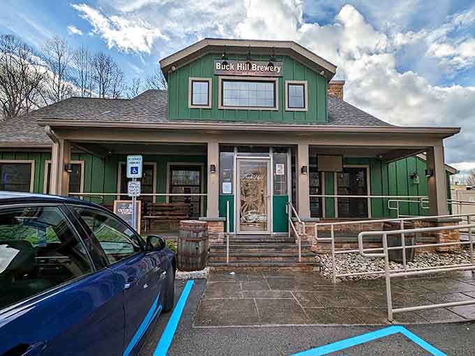 That green exterior isn't just charming, it's your beacon to beer and burgers on Route 94.