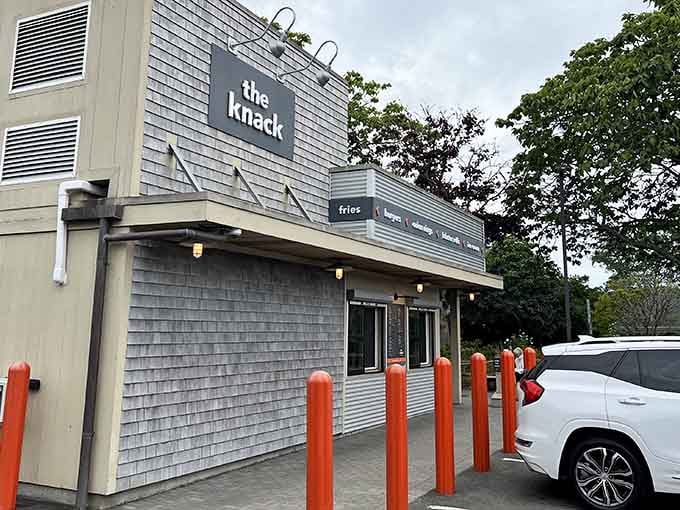 The weathered shingles and simple signage tell you everything: this place lets the burgers do the talking.
