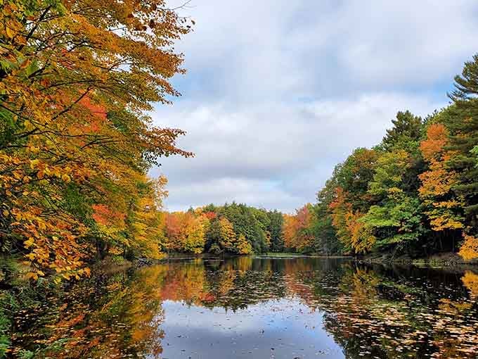 When fall decides to paint the town red, orange, and gold, the mirror-like water doubles down on the beauty.
