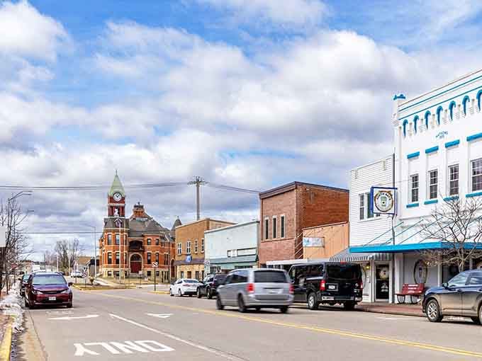 Historic buildings stand proudly along Main Street, their brick facades telling stories from when craftsmanship actually mattered in construction.