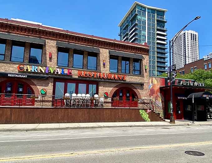 That colorful brick facade isn't just a building, it's a promise that boring dinner plans just got obliterated.