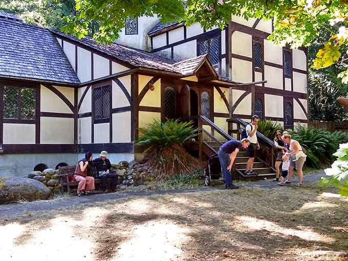 That moment when a Tudor mansion materializes in the Pacific Northwest woods and nobody questions it.