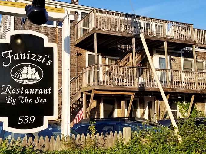 The nautical signage and flower boxes signal you've arrived somewhere special, where the ocean does half the decorating work.