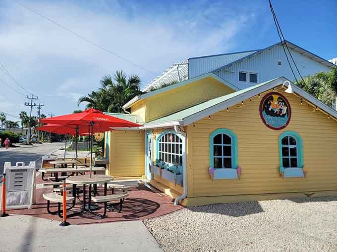 This cheerful yellow building promises whimsy before you even step inside for your unforgettable dining adventure.