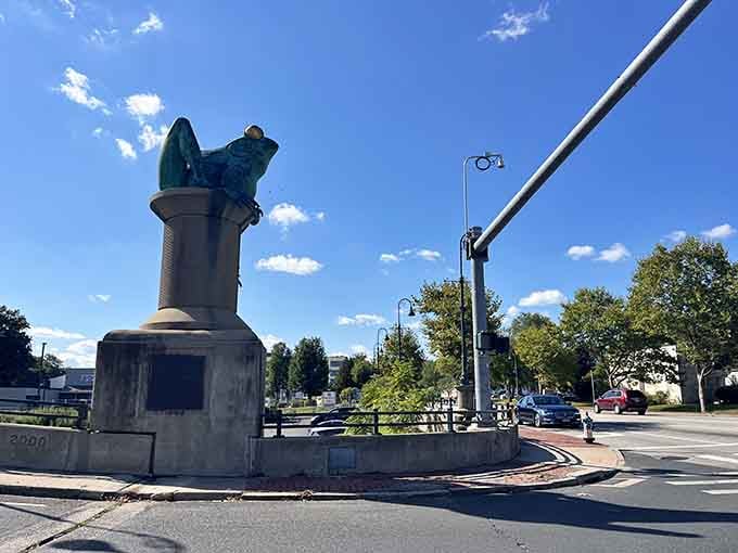 When giant copper frogs guard your commute, you know you're somewhere special in Connecticut.