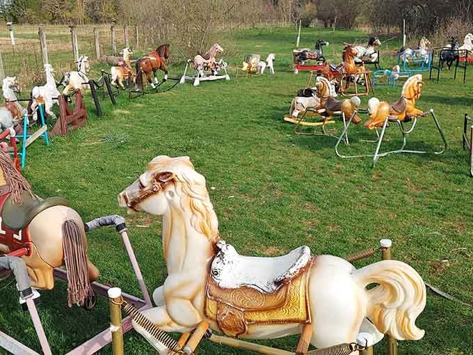 Explore this curious field filled with many rocking horses, a charming local mystery that makes for a truly unforgettable visit.
