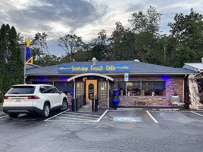 That yellow glowing sign isn't whispering, it's announcing that breakfast adventures await inside this Weaverville gem.