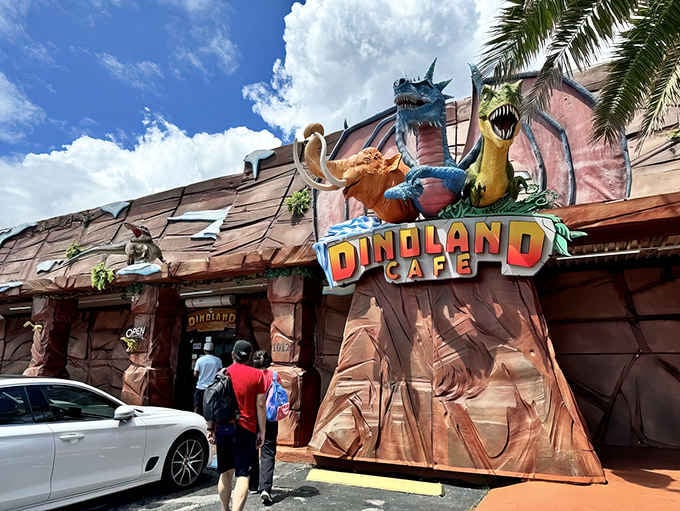 When colorful dinosaurs greet you at the entrance, you know lunch is about to get wonderfully weird.