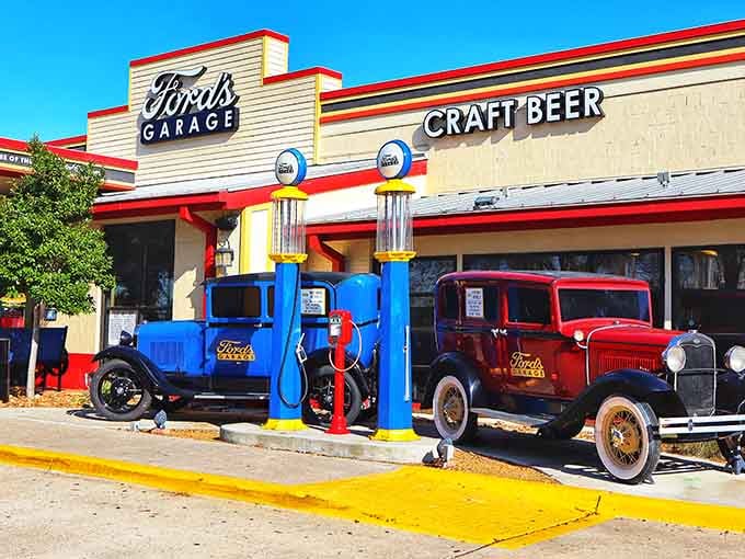 Those vintage Model A trucks aren't just decoration, they're your first clue that this meal comes with a show.