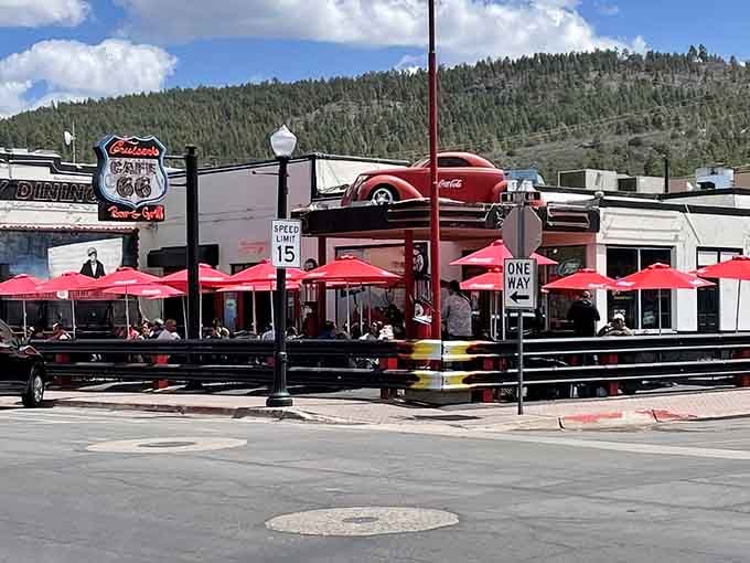 That's not a parking job gone wrong, that's architectural genius with a side of pure Route 66 swagger.