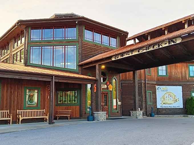 Log cabin architecture meets serious dining ambitions in this sprawling complex that refuses to pick just one personality.