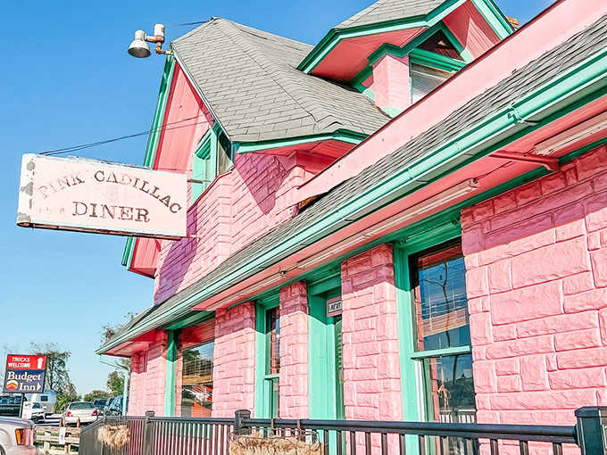 When a building commits this hard to a color scheme, you know the pancakes inside mean serious business.