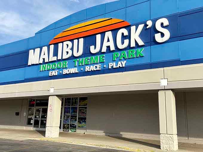 That blue and orange sign isn't just decoration, it's a beacon calling you to abandon all adult responsibilities immediately.