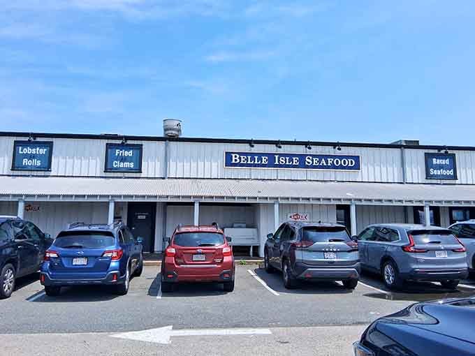 That classic New England seafood shack exterior promises fresh catches and harbor breezes just steps away from the water.