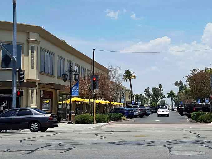 Palm trees and blue skies frame downtown Hemet, where your wallet doesn't need therapy after a shopping trip.