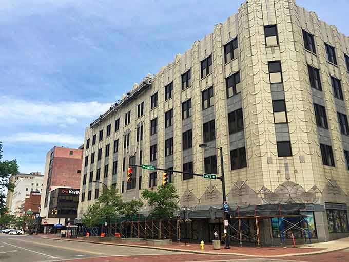 Classic downtown buildings showcase the kind of architectural craftsmanship that modern construction forgot how to do.