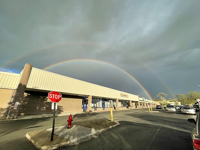Even Mother Nature approves of this shopping destination, sending a double rainbow as her personal endorsement.