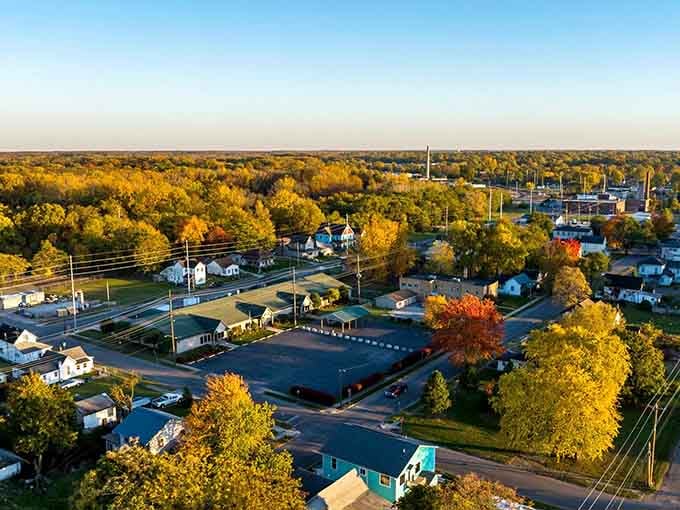 Golden hour over Marion reveals a tapestry of tree-lined streets and neighborhoods that make this Indiana gem shine.