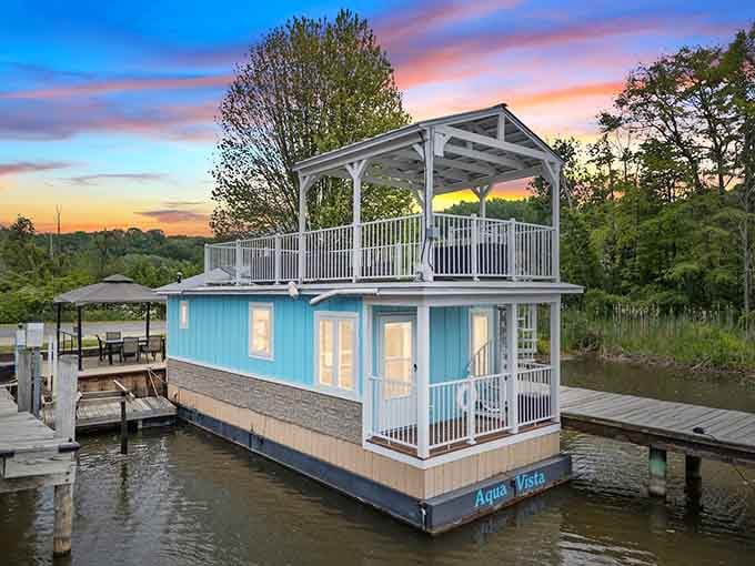 That sunset-painted sky behind this aqua beauty proves Mother Nature knows how to set the perfect stage.