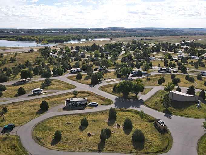 From above, this campground looks less like a park and more like a small civilization dedicated to s'mores.