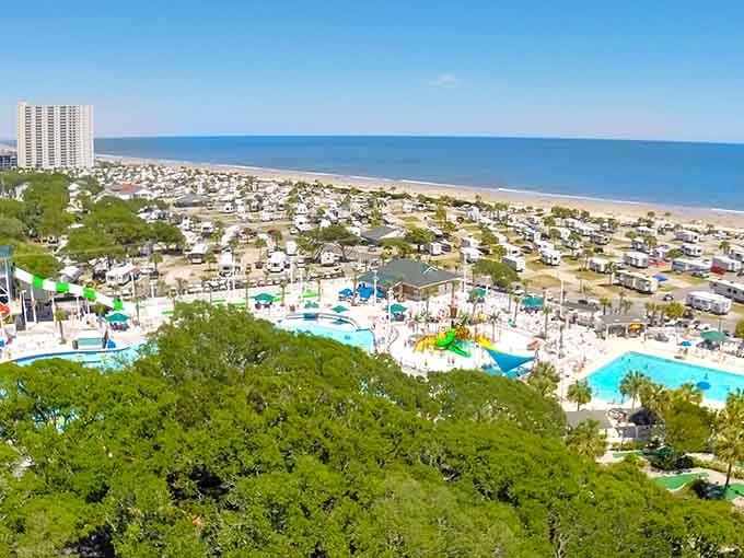 The water park complex sits steps from the ocean, proving you can have your lazy river and beach too.