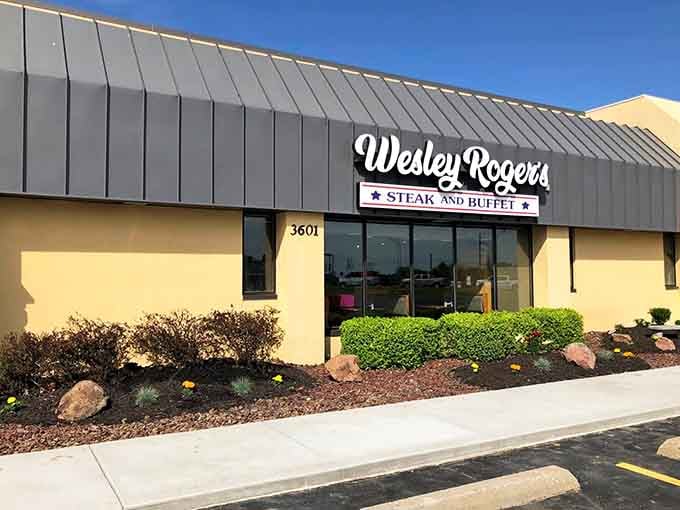 That yellow facade practically glows with the promise of perfectly cooked steaks and endless buffet possibilities.