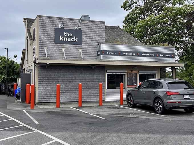 The weathered shingles and simple signage tell you everything: this place lets the burgers do the talking.