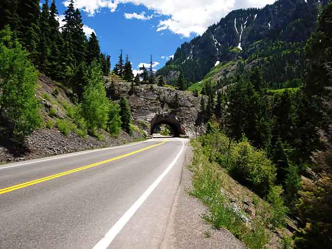 The road curves through mountains like nature's own roller coaster, minus the safety harness and cotton candy.