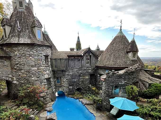 Multiple turrets reaching skyward because one tower is never enough when you're building your dream castle in upstate New York.