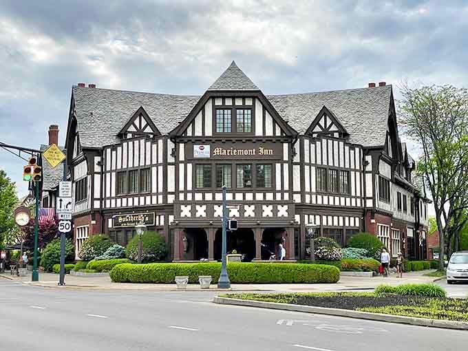 The Mariemont Inn stands proud like it wandered off a British postcard and decided Ohio was home.