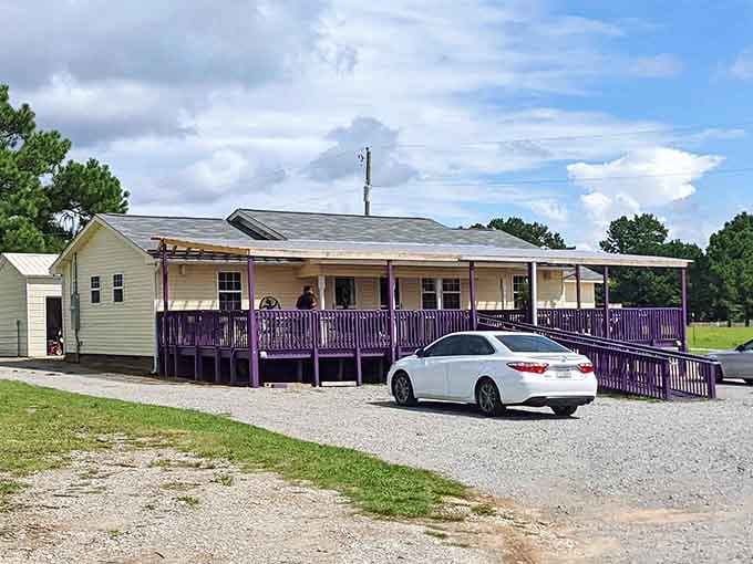 That purple porch isn't just a design choice, it's a promise of the bold flavors waiting inside.