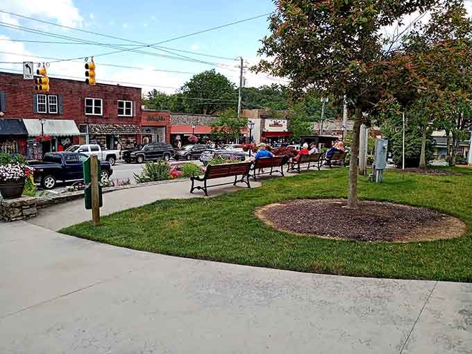 Downtown streets framed by peaks that remind you why people have been visiting this spot for generations without getting bored.