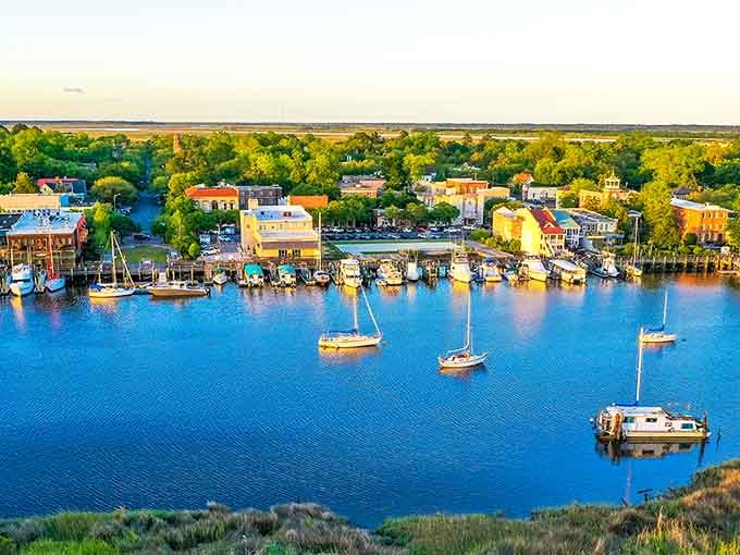 Golden hour turns the harbor into liquid amber, proving that Mother Nature definitely plays favorites with this town.