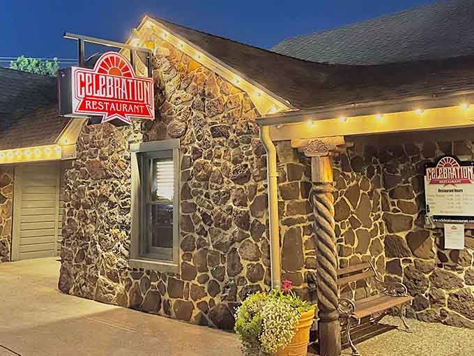 That stone facade isn't just for show, it's basically announcing that serious comfort food lives here.