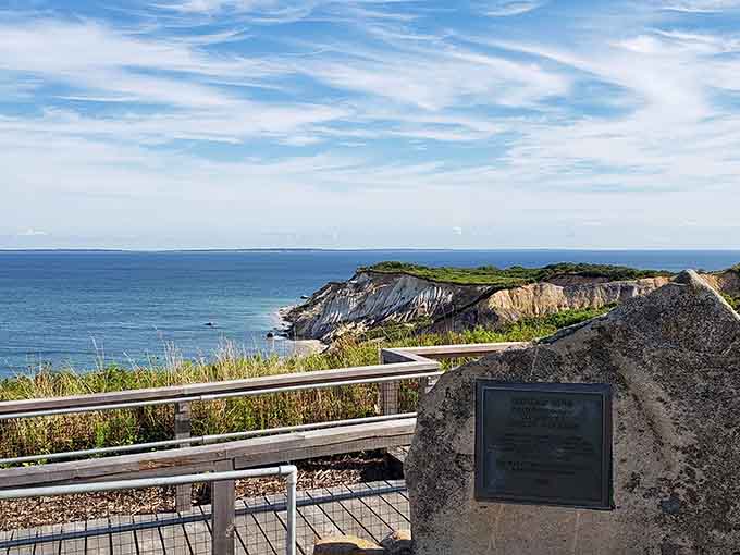 The overlook beckons with wooden railings and endless ocean views that'll make your heart skip a beat.