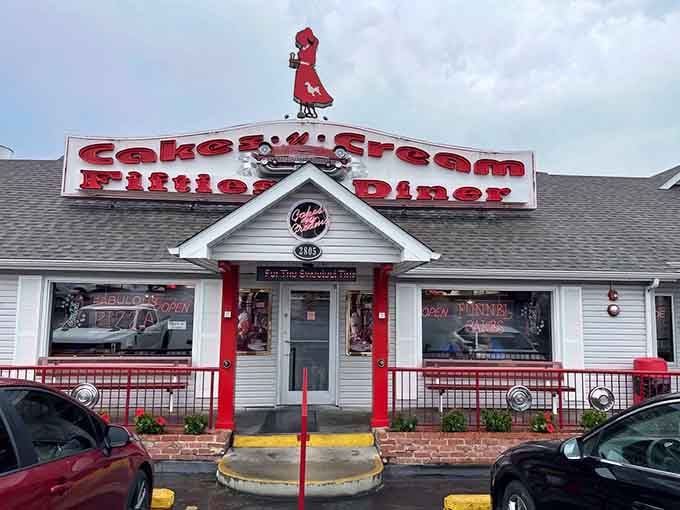 The bold red signage glows like a beacon calling you back to simpler times when diners ruled the road.