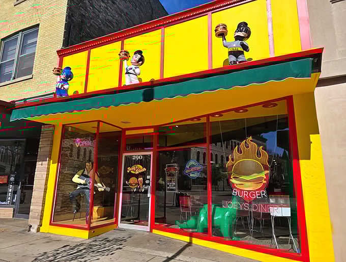 When a building commits this hard to the retro aesthetic, you know the burgers inside aren't messing around either.