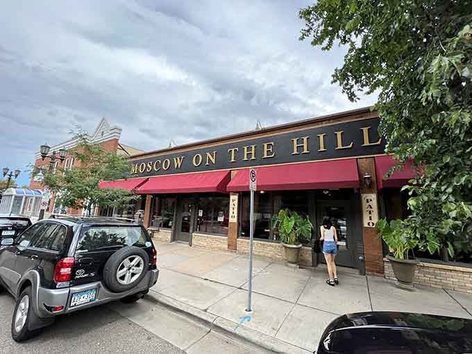 That red awning beckons like a portal to St. Petersburg, minus the 14-hour flight and jet lag.