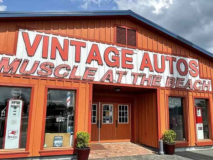 That orange building isn't just eye-catching, it's practically waving you down from the highway like an old friend.