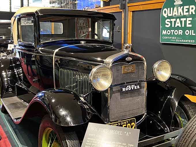 This 1931 Ford Model A sedan gleams with Depression-era elegance and surprisingly pristine black lacquer paint.