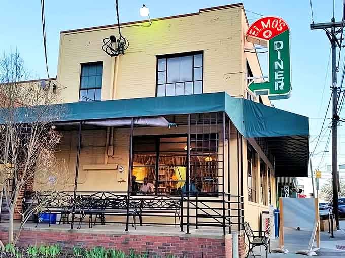 That classic neon sign isn't just pointing the way to breakfast, it's pointing the way to happiness itself.