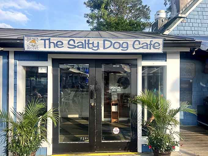 That iconic Salty Dog logo welcomes you to waterfront dining paradise where flip-flops are formal wear.
